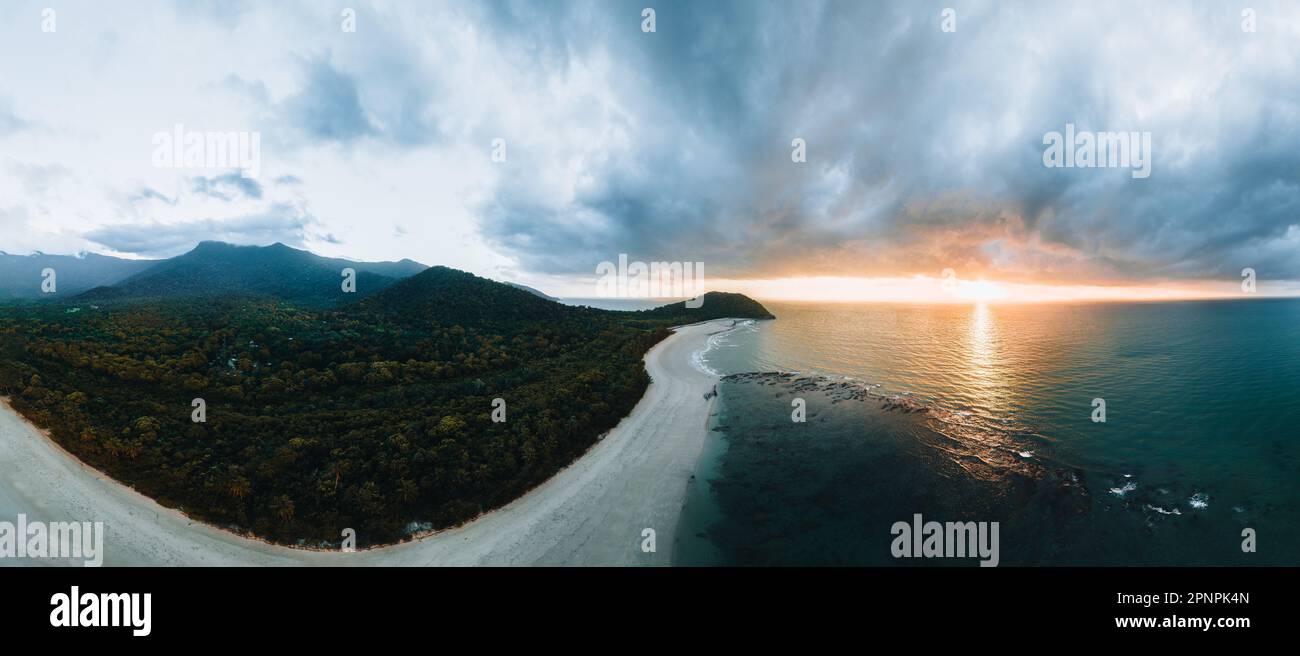 Panorama Cape Tribulation aerial view of Myall Beach at Daintree ...