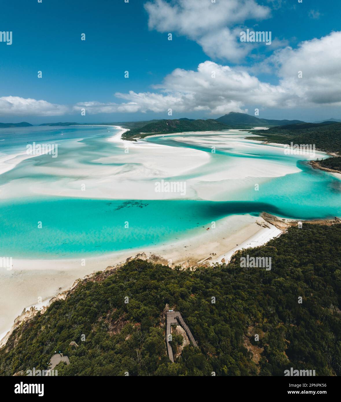 Aerial Drone view of Whitehaven Beach in the Whitsundays, Queensland ...