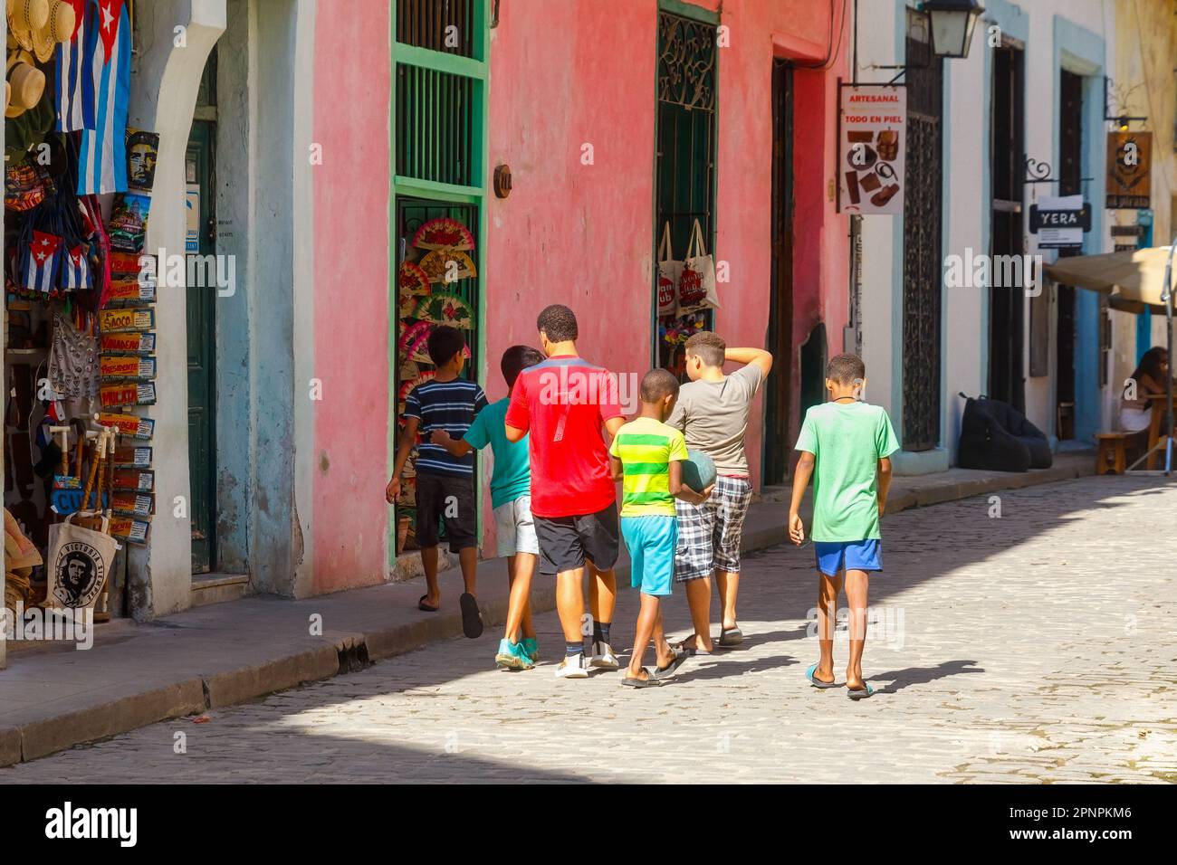 Havana, Cuba - April 12, 2023: Group of children walking on a city ...