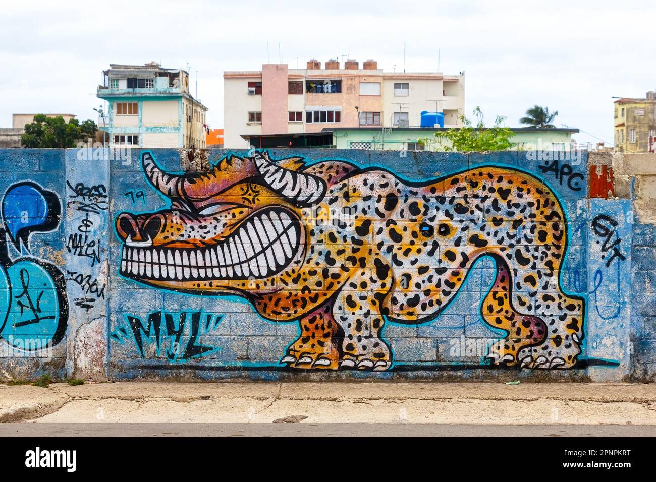 Havana, Cuba - April 12, 2023: urban art or graffiti on a fence wall ...
