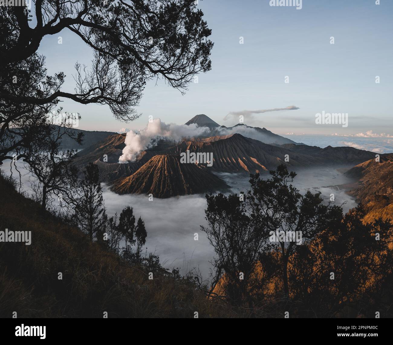 Beautiful sunrise at Mount Bromo , the active volcano in Bromo Tengger ...