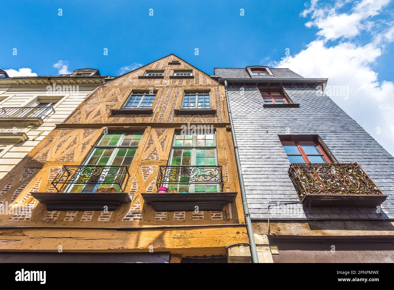 Half timbered and slated fronts of adjoining 17th century buildings in ...