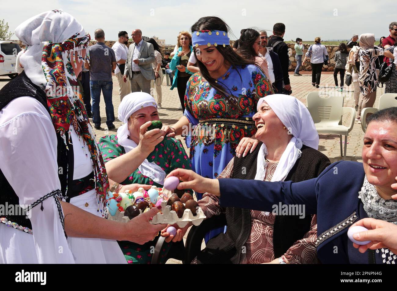 A group of Yazidi women participating in the celebration of the Red ...