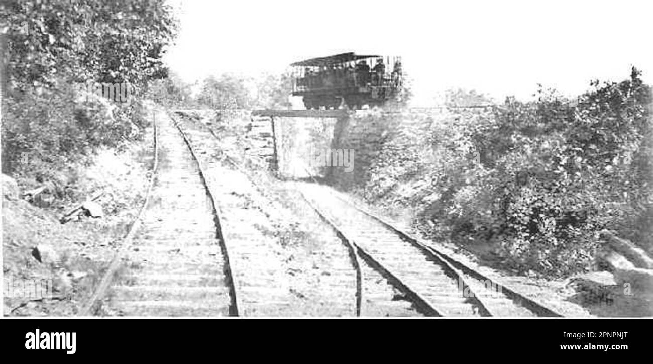 Mauch Chunk and Summit Hill Switchback Railroad car crosses Five Mile ...