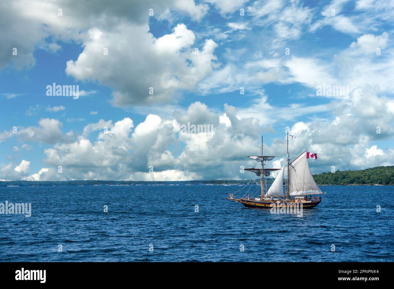Cruise on the large lakes of Canada and America under a blue sky with ...