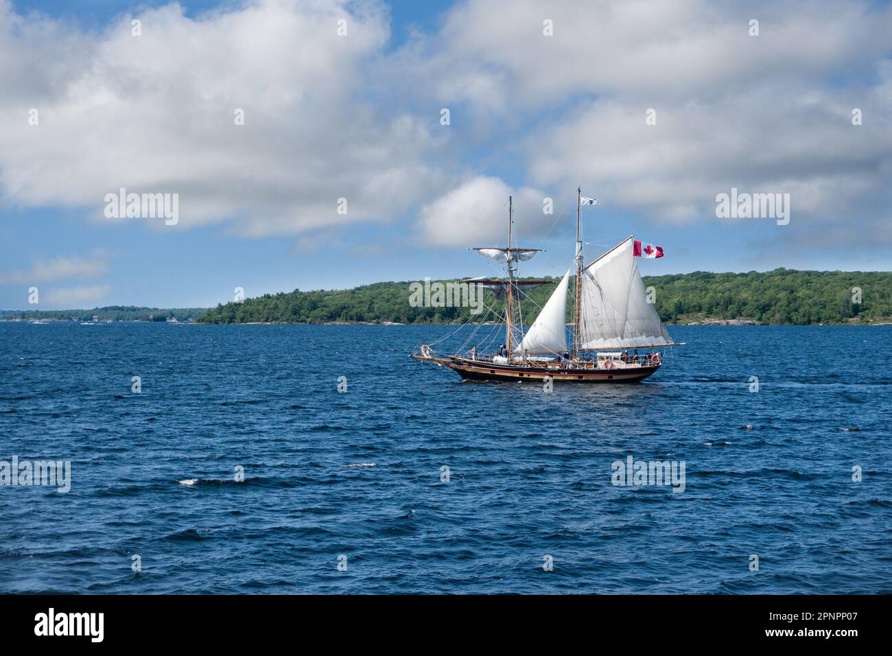 Cruise on the large lakes of Canada and America under a blue sky with ...