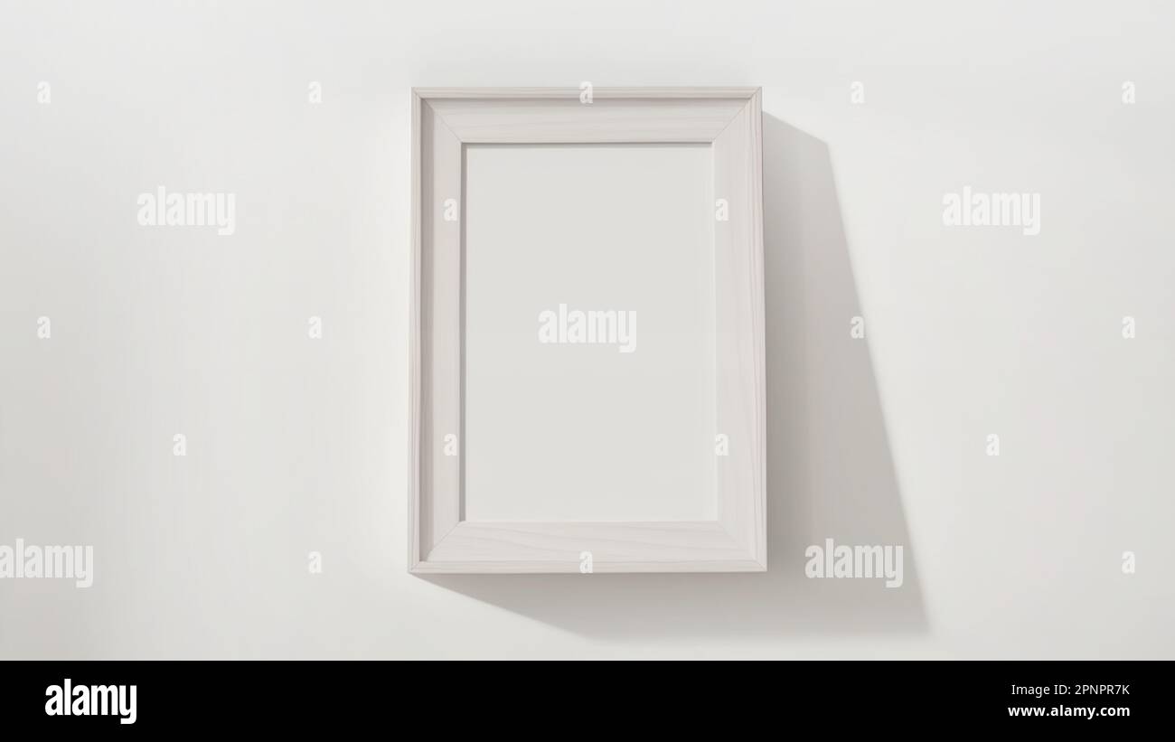 Light wood frame rectangular vertical shape on white wall mockup Stock ...