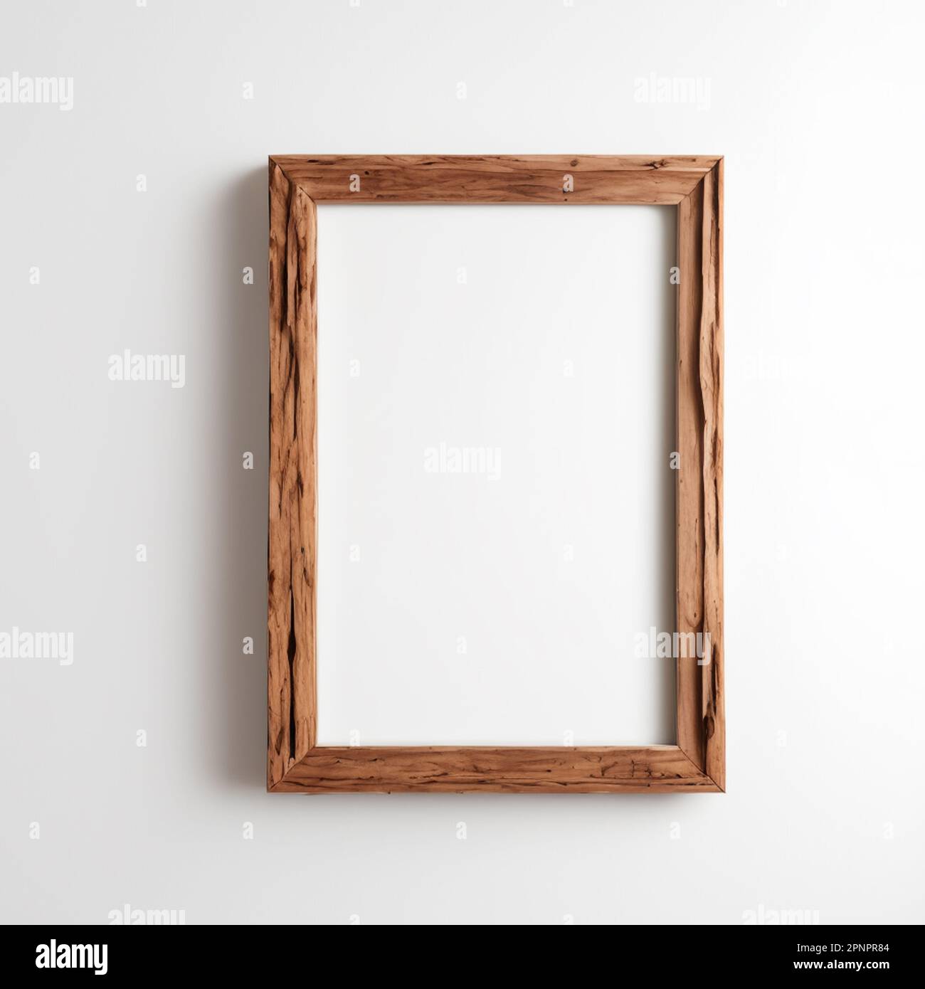 Old and rustic wooden picture frame with vertical shape hanging on a ...