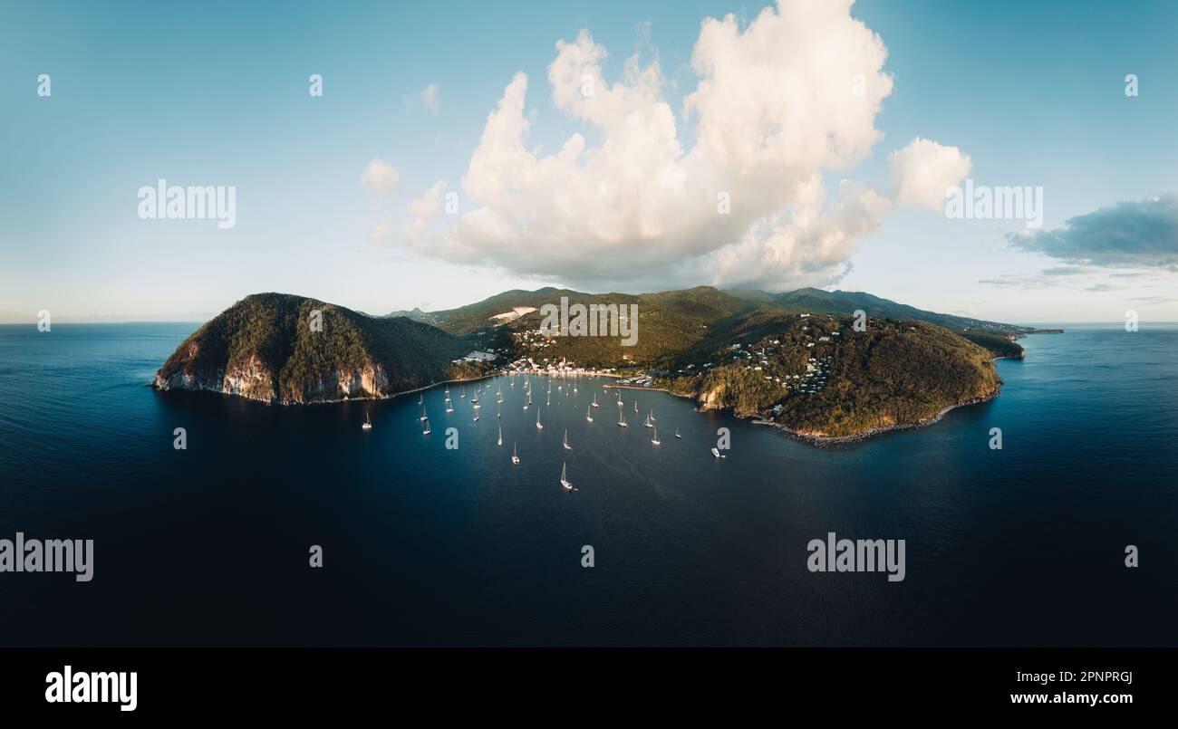 Aerial drone Panorama of Guadeloupe. beach drone sunset view. Harbor ...