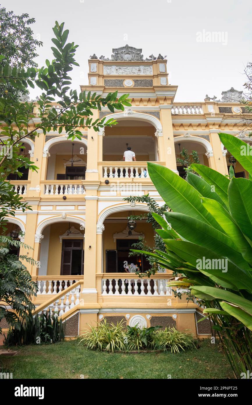 restored french colonial mansion building exterior in chhlong near ...
