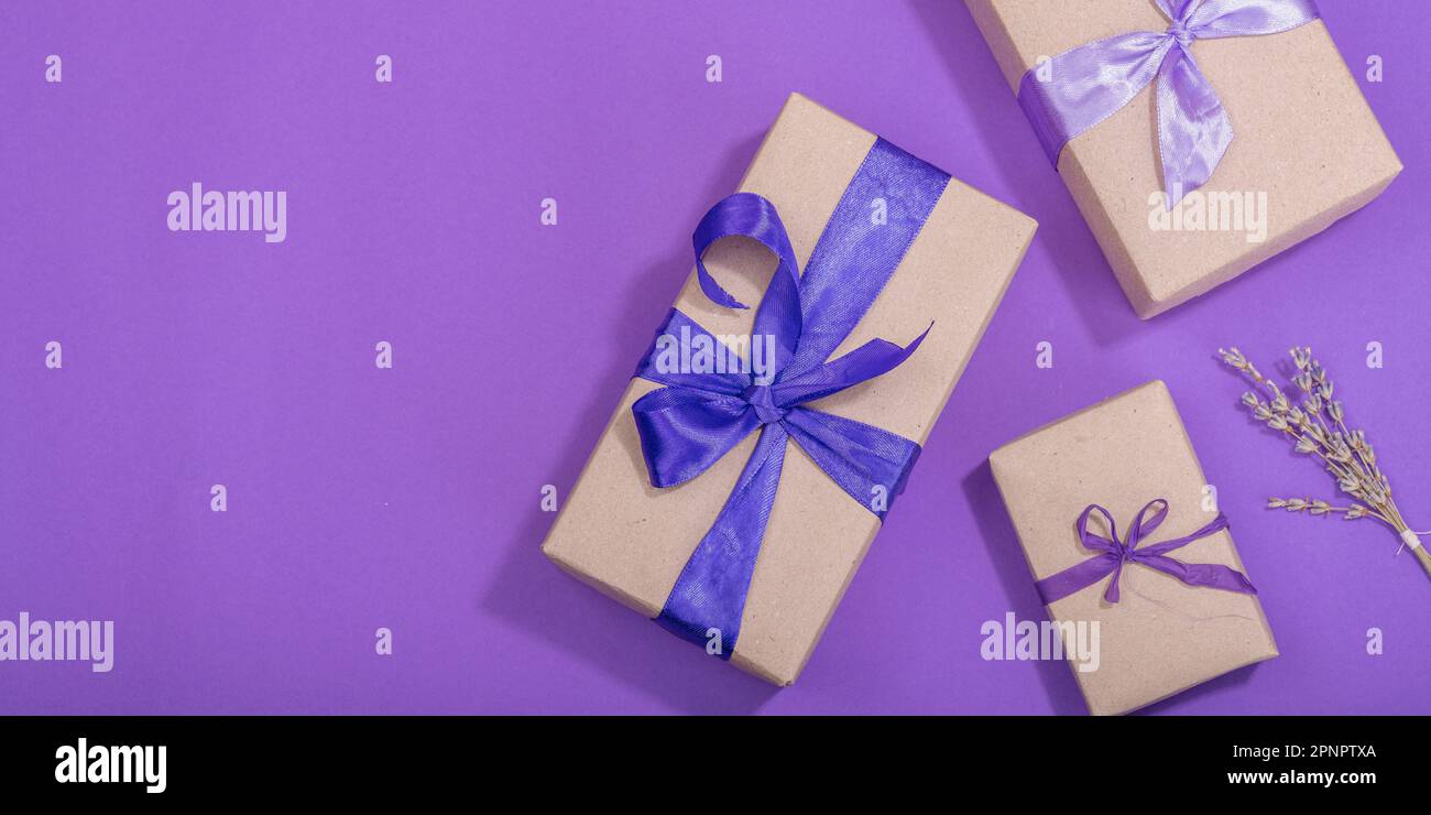 Zero waste gift concept. Wrapped in craft paper surprise box for ...