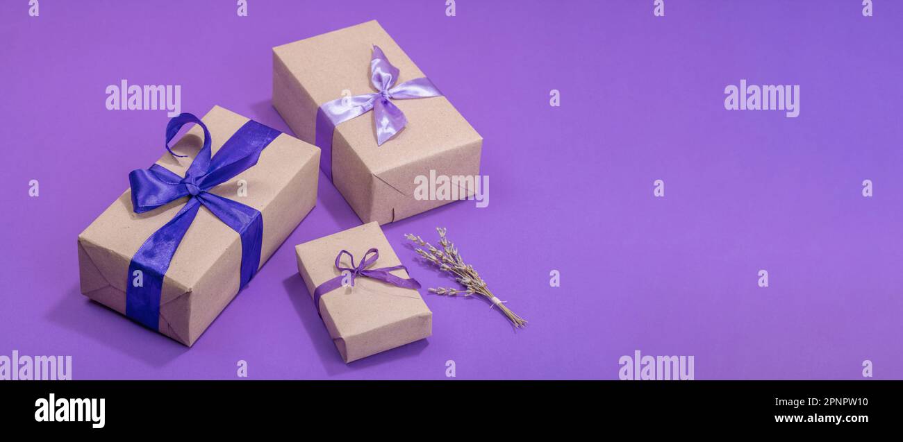 Zero waste gift concept. Wrapped in craft paper surprise box for ...
