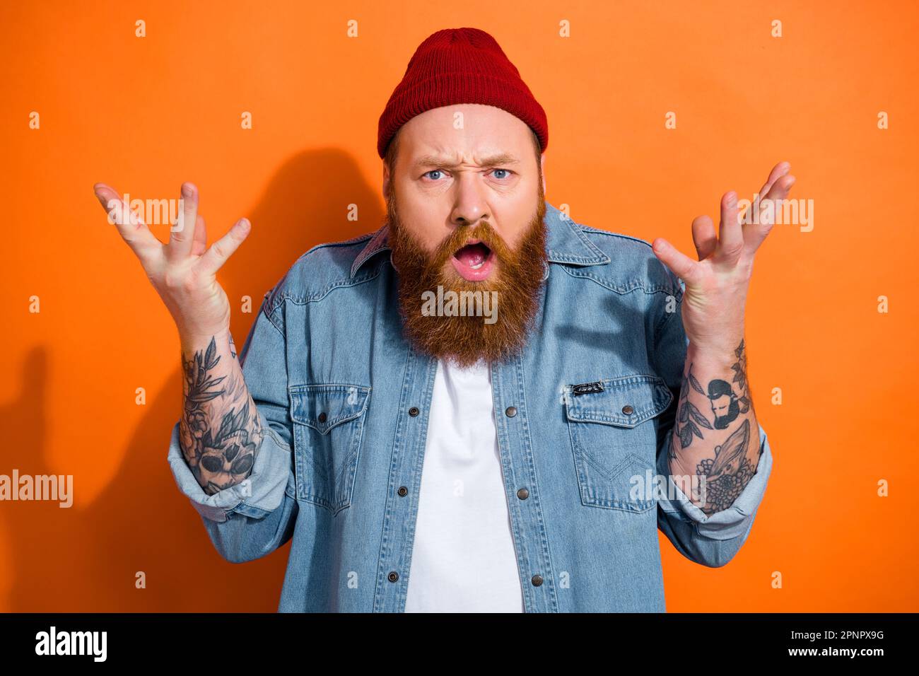 Photo of funny young man brutal unsatisfied aggressive dont like argue ...