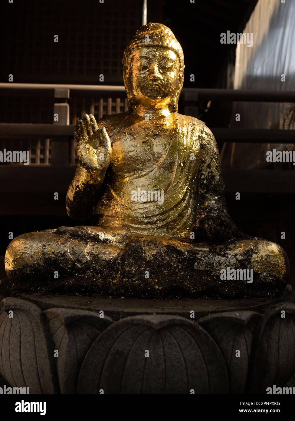 The statue of Buddha covered with gold. Meguro, Tokyo, Japan Stock ...
