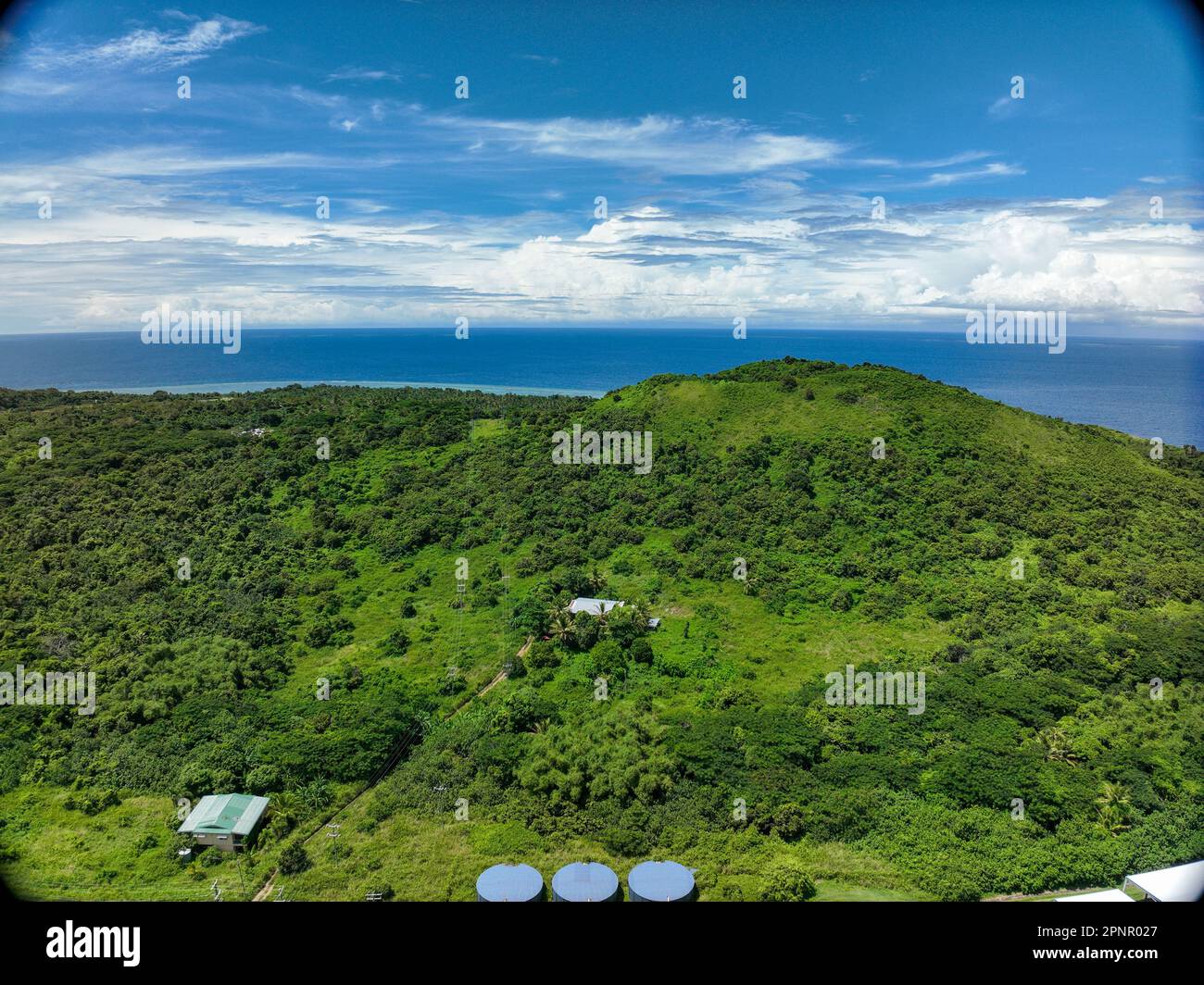 Aerial view of lush green tropical island in Torres Strait, Murray ...