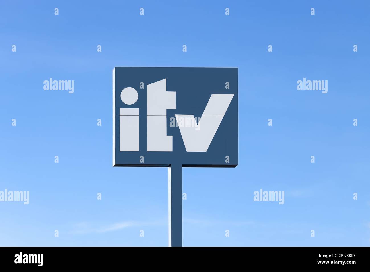 Teruel, Spain, 03-12-2023, Sign indicating the technical inspection of ...