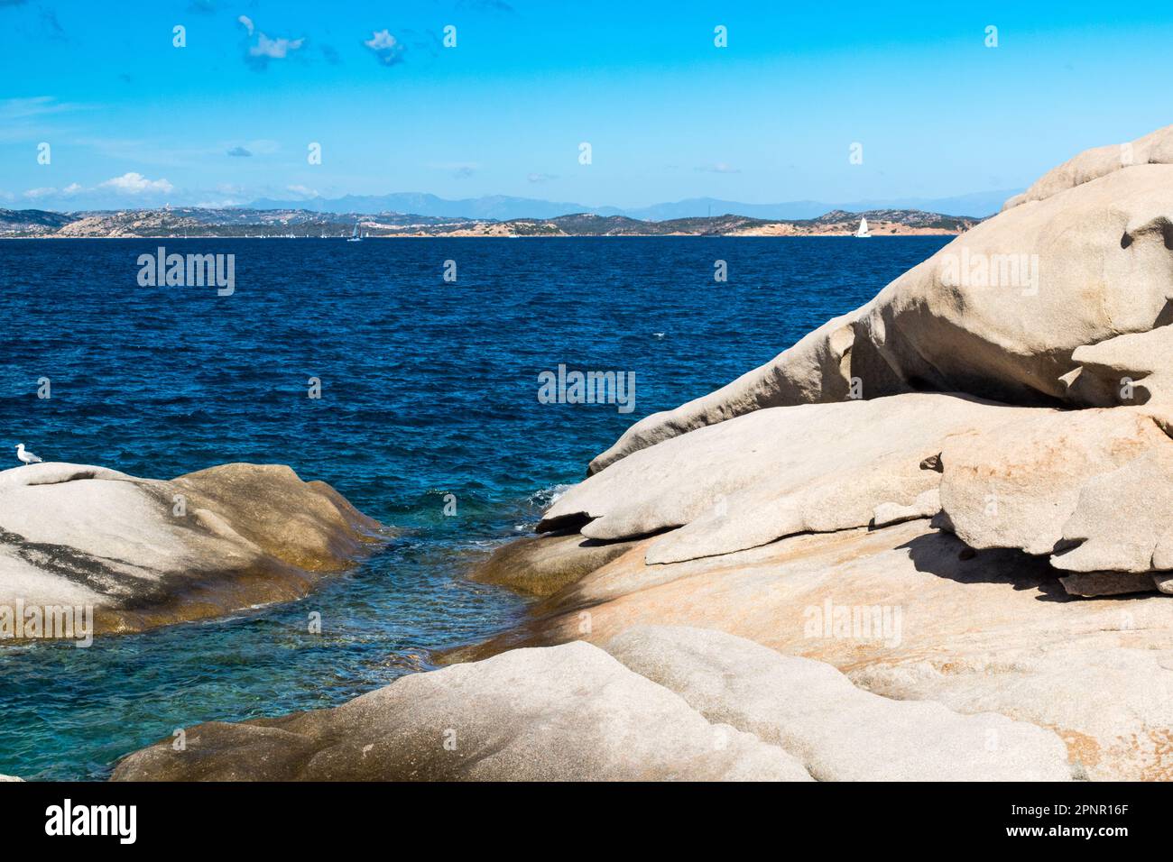Eroded Coastal Rocks & Mediterranean View of the Island of Caprera and ...