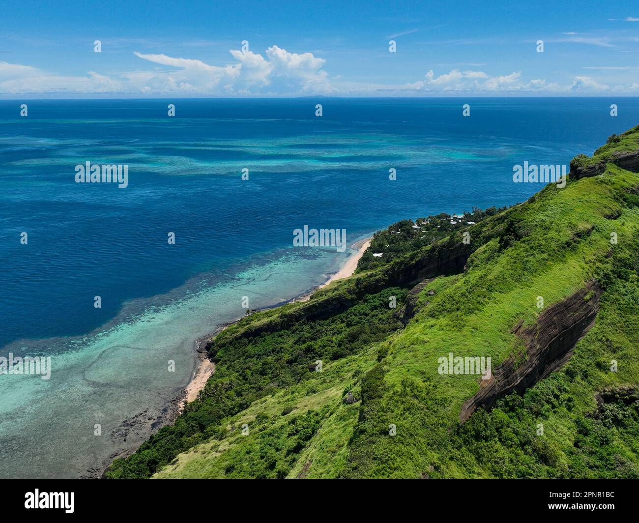 Aerial view of tropical island along the cliffs edge Torres Strait ...
