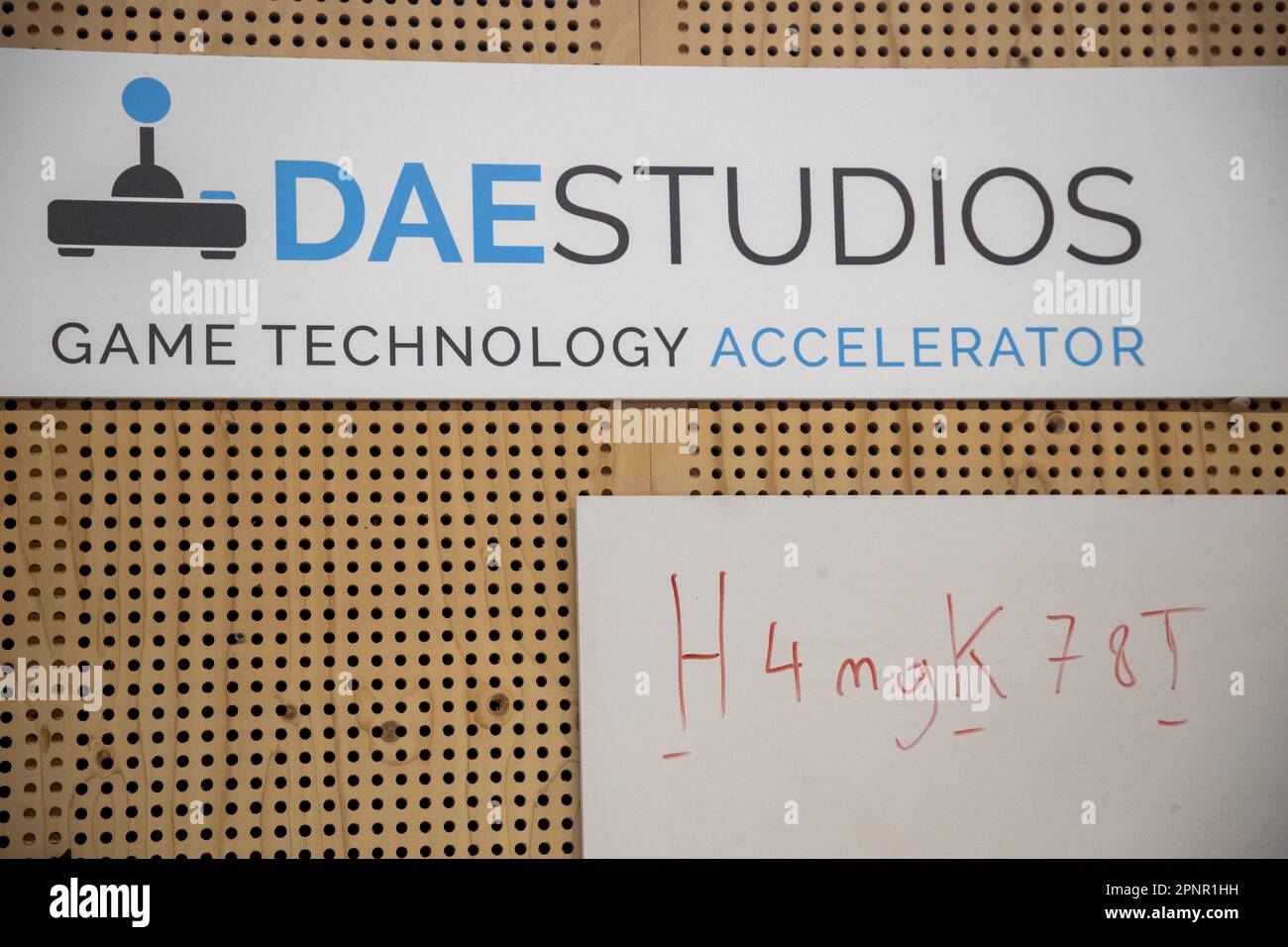 DAE Studios logo pictured during the official launch of Flanders Game Hub, in Kortrijk, Thursday ...