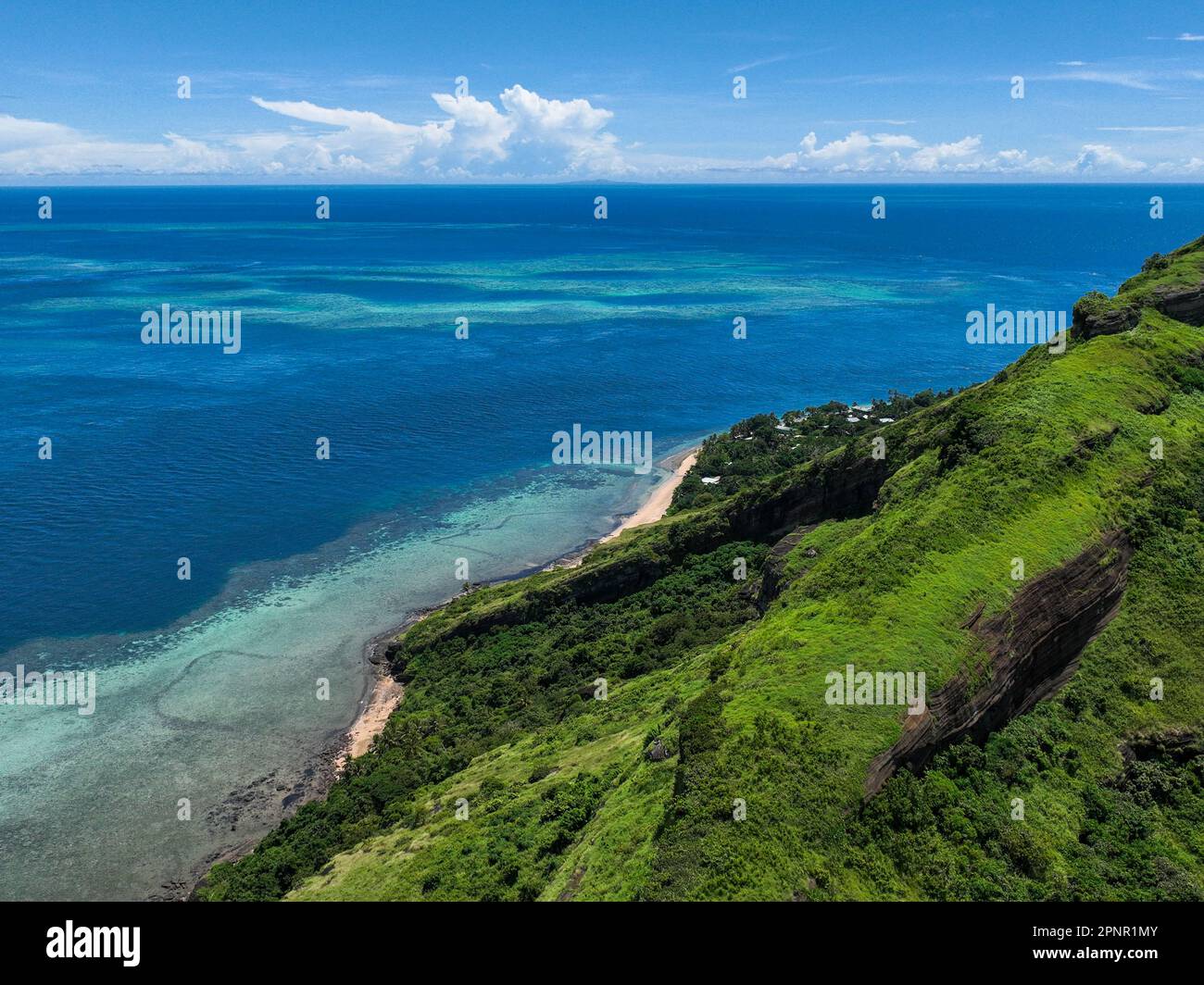 Aerial view of tropical island along the cliffs edge Torres Strait ...