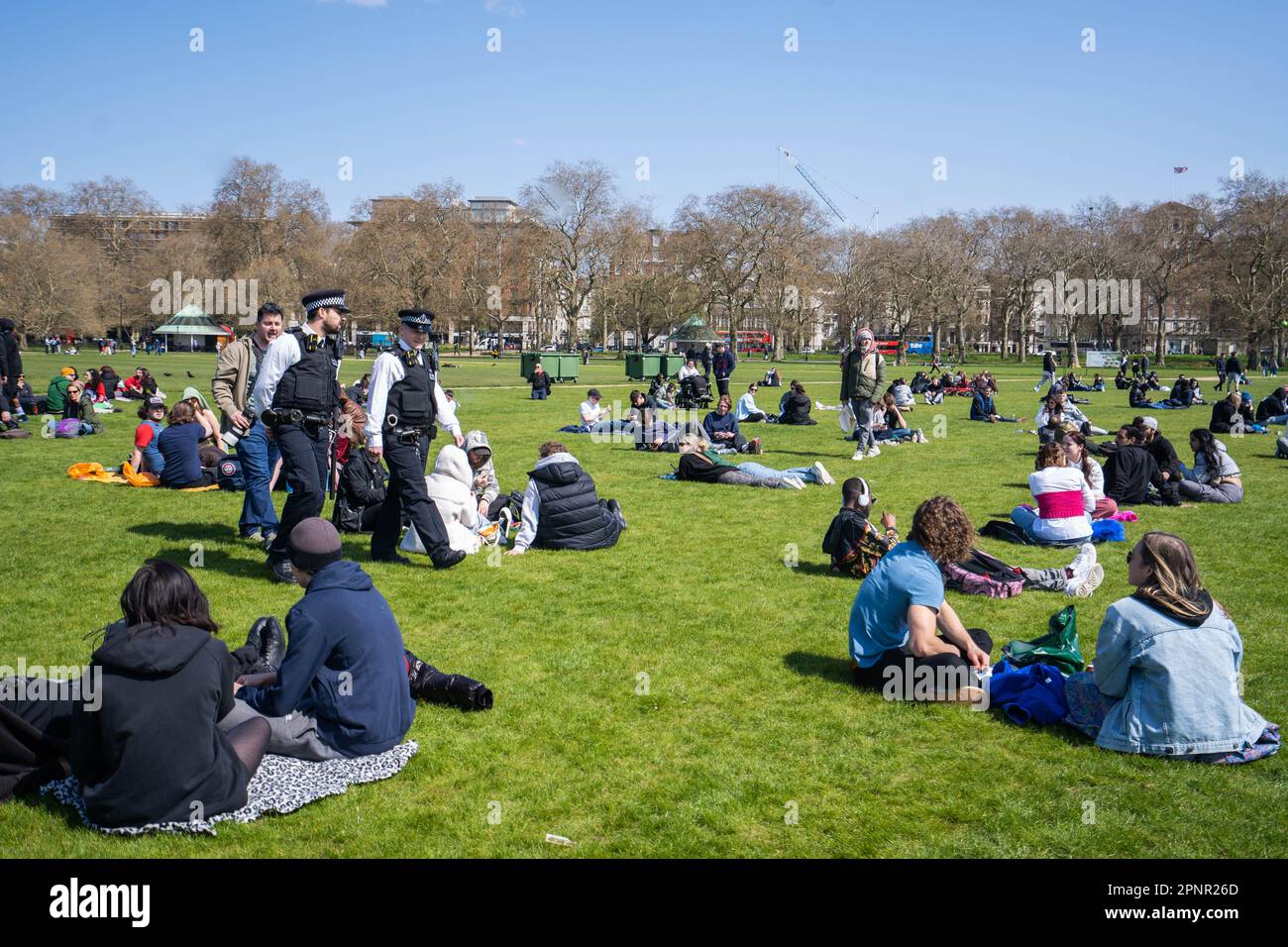 London UK. 20 April 2023. Hundreds of revellers gather in Hyde Park as ...