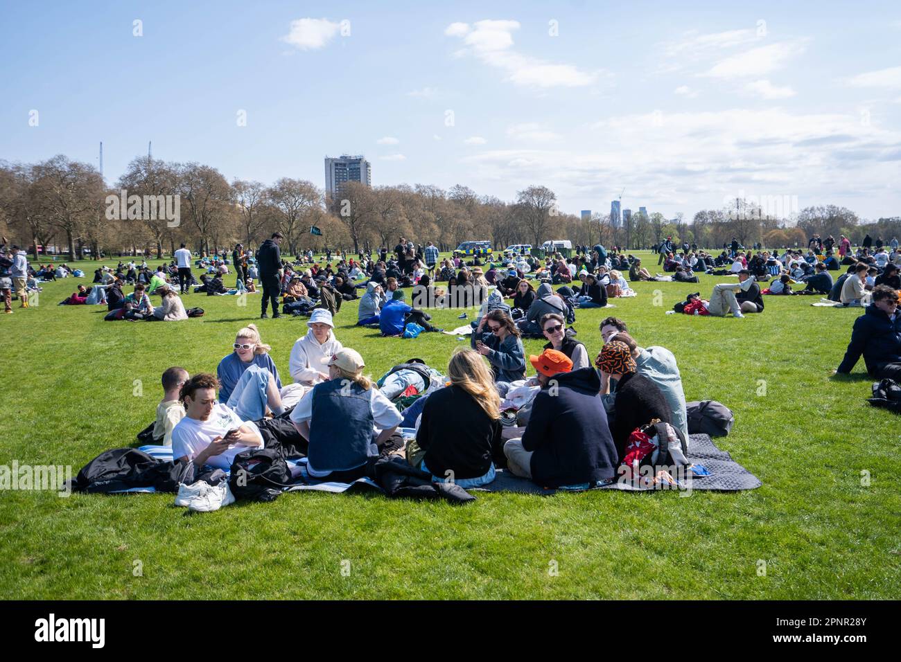 London UK. 20 April 2023. Hundreds of revellers gather in Hyde Park as ...