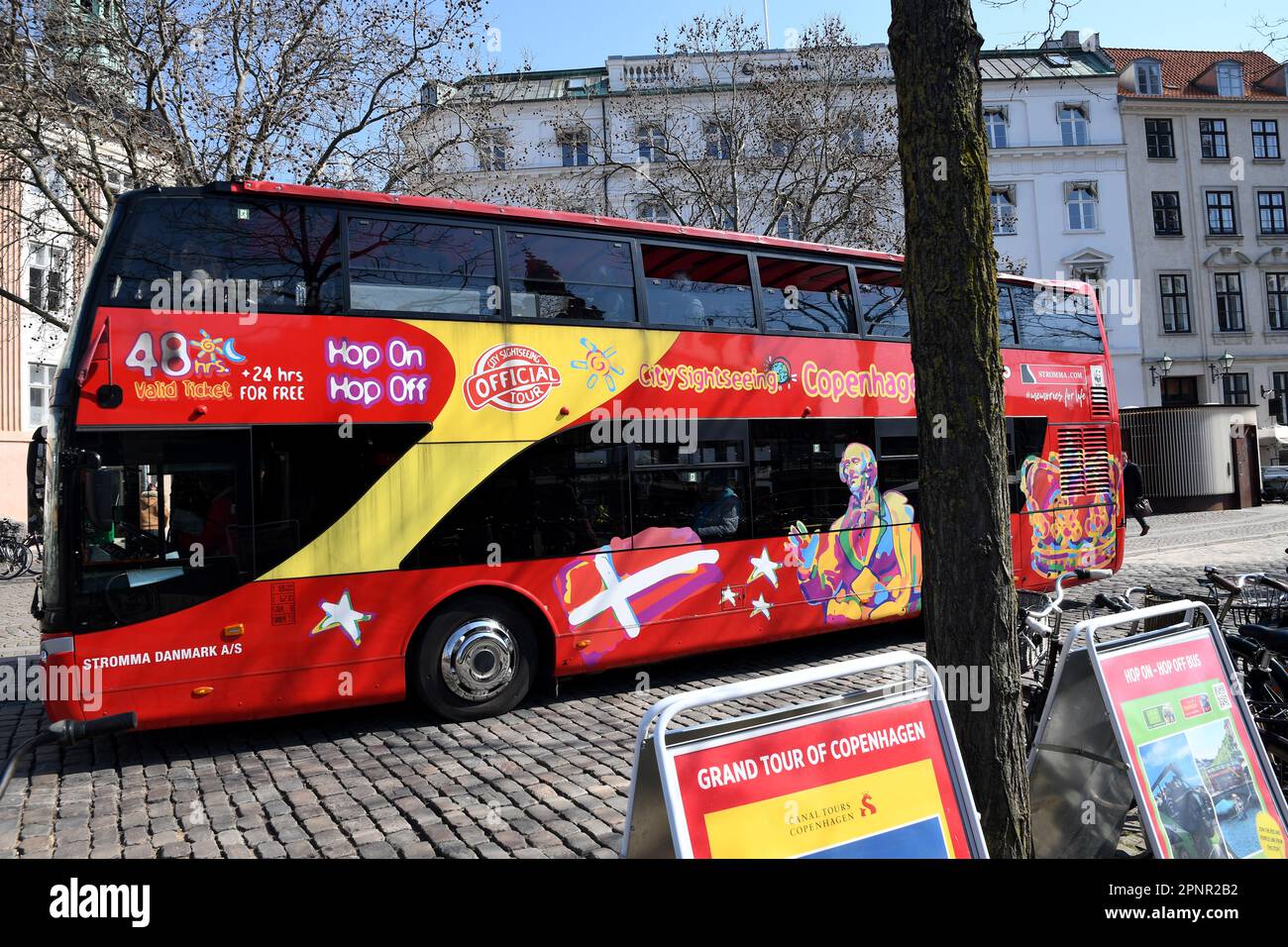 Copenhagen /Denmark/20 April 2023/Hop on hop off city sight seeing bus ...