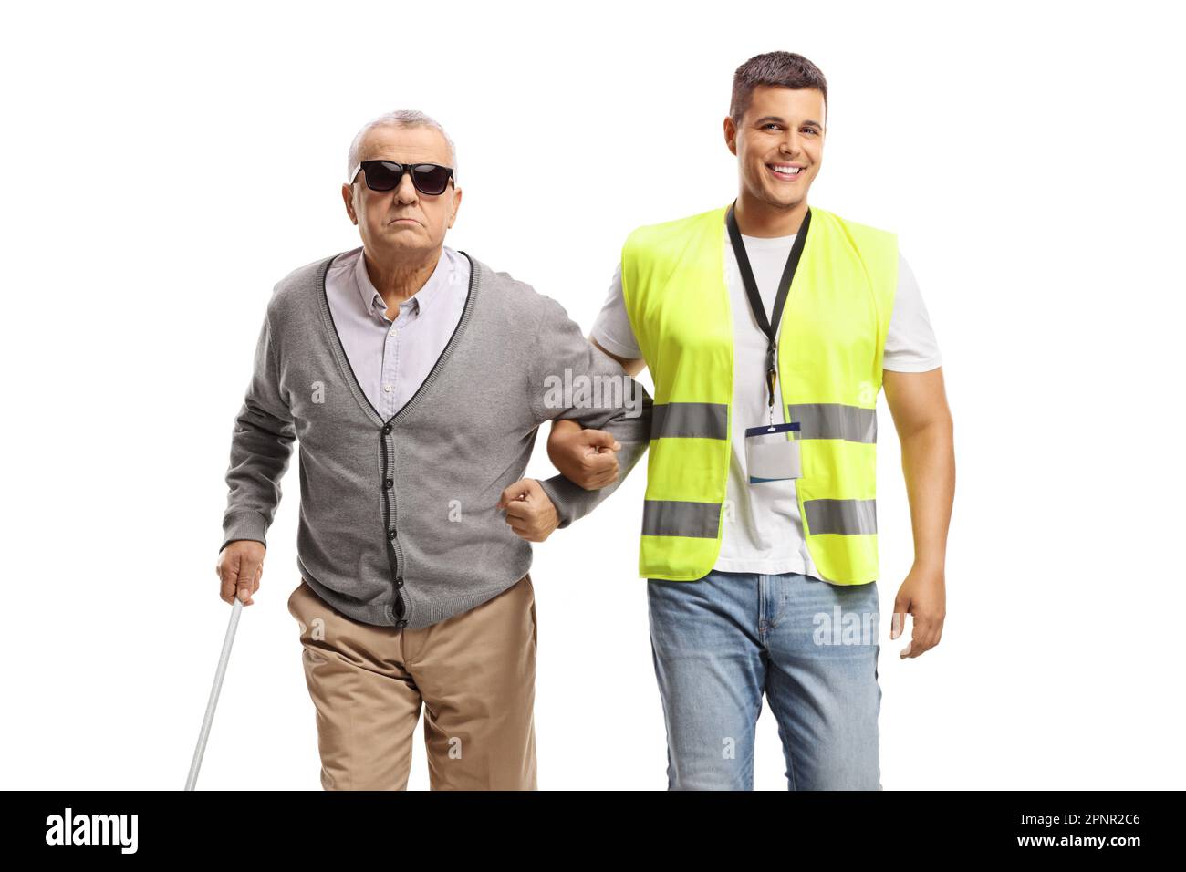 Community worker helping a blind man isolated on white background Stock ...