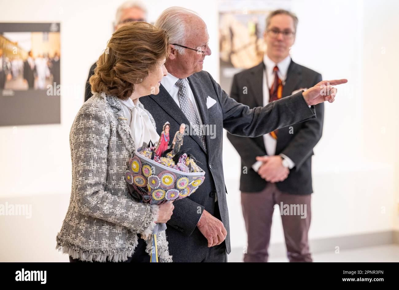 KARLSKRONA, Sweden. 20/04/2023, . Queen Silvia (with a bouquet of dolls ...