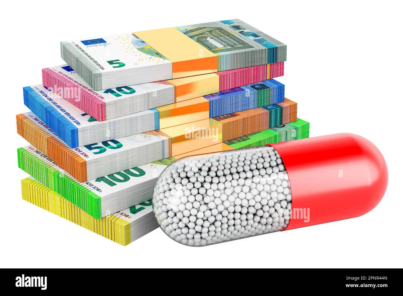 Medicine capsule with euro packs, 3D rendering isolated on white ...