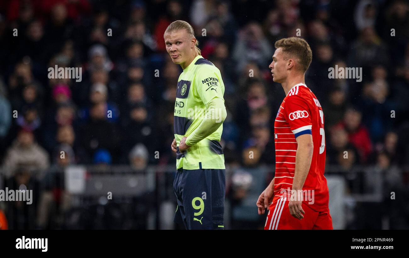 Munic, Germany. 19th Apr, 2023. Erling Haaland (City), Joshua Kimmich ...