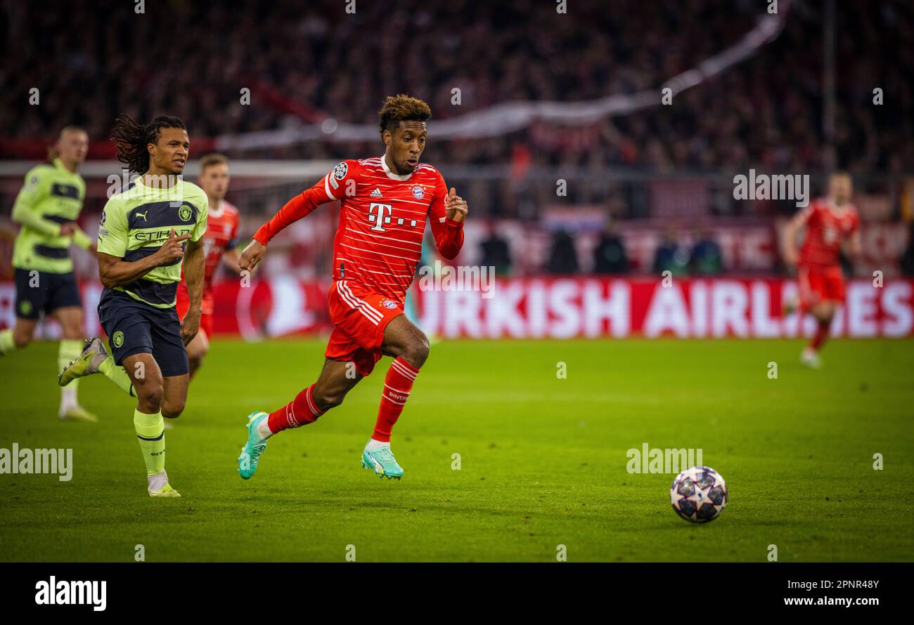 Munic, Germany. 19th Apr, 2023. Kingsley Coman (Muenchen), Nathan Ake ...
