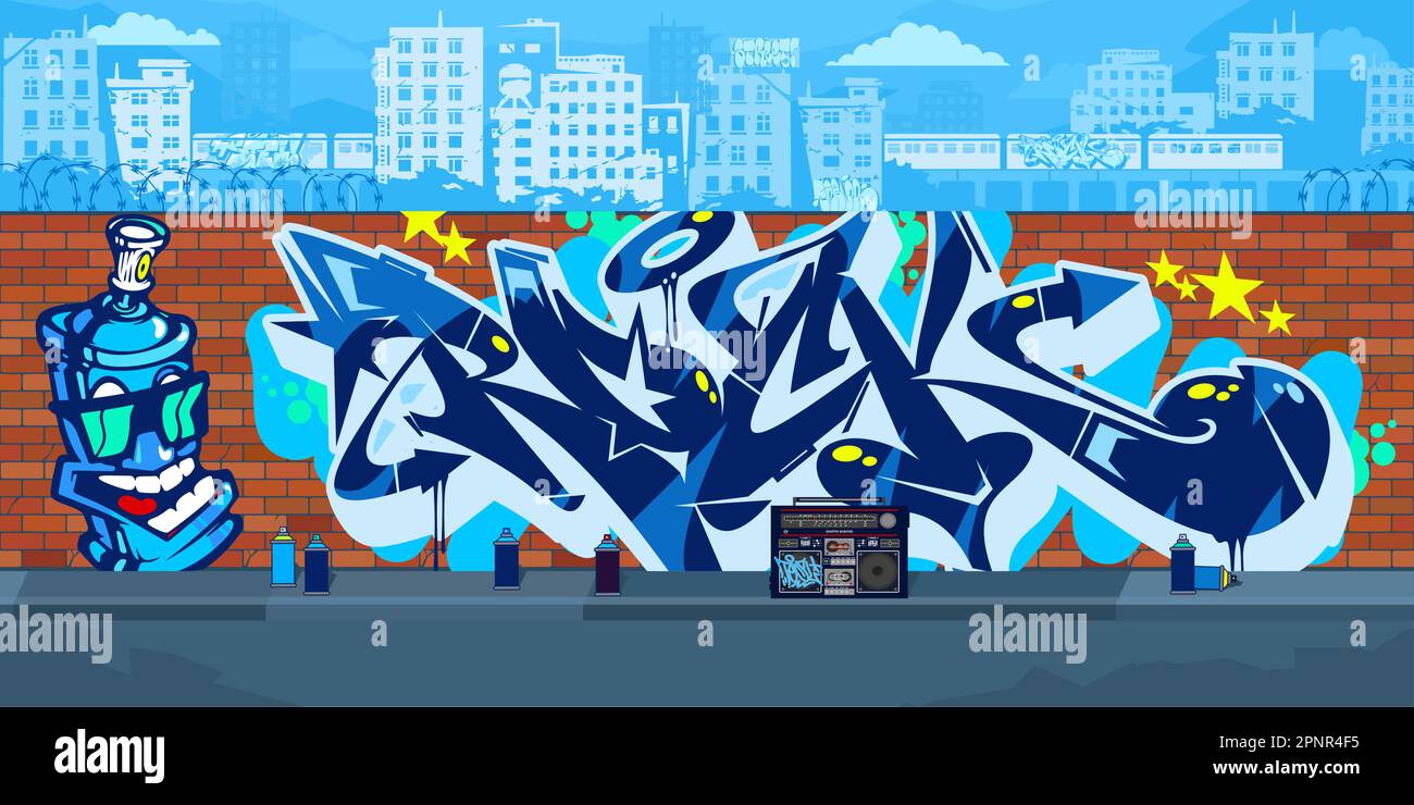 Outdoor Urban Streetart Graffiti Wall With Drawings Against The ...