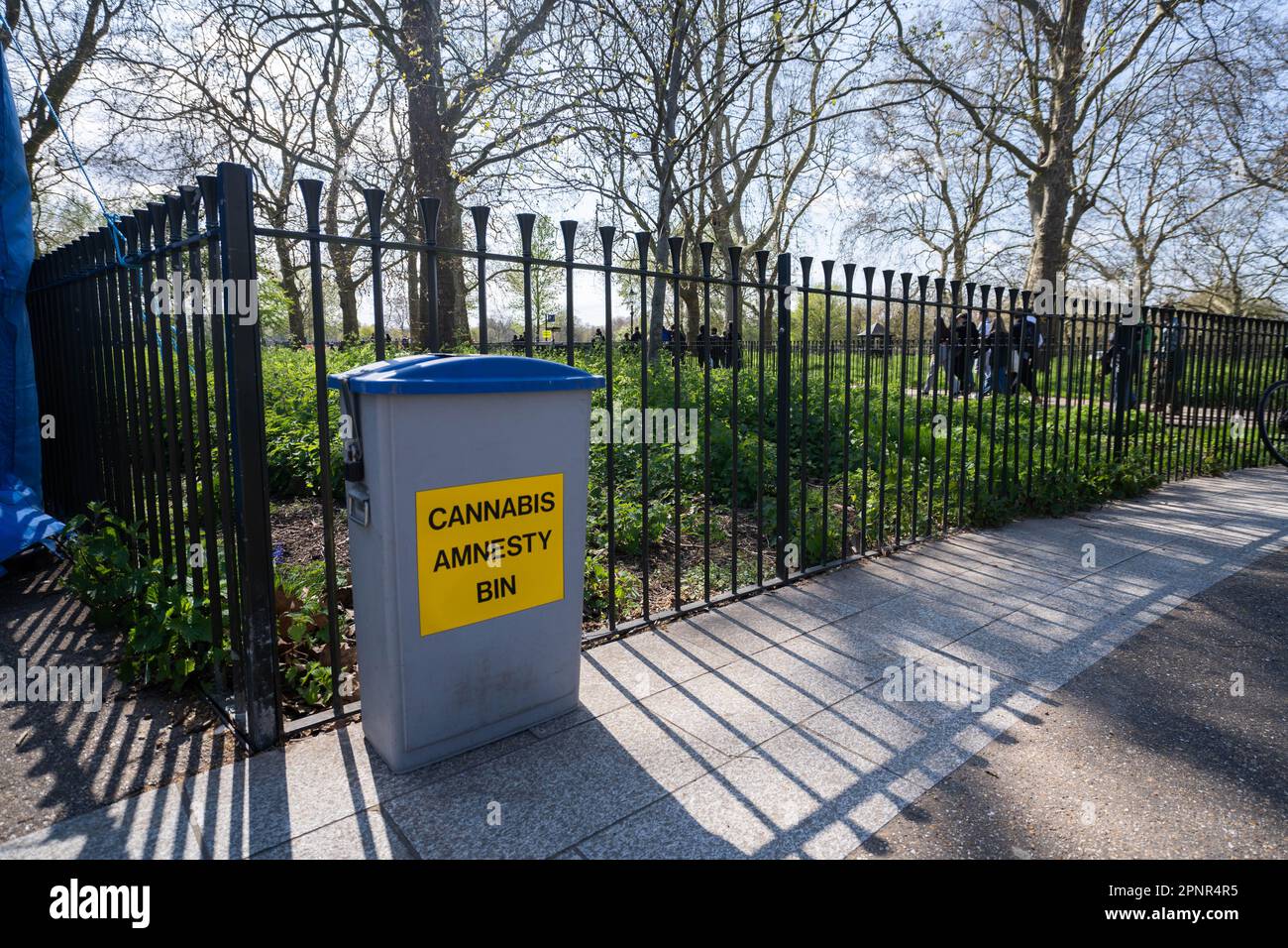 London UK. 20 April 2023. A cannabis amnesty bin is placed by police in ...