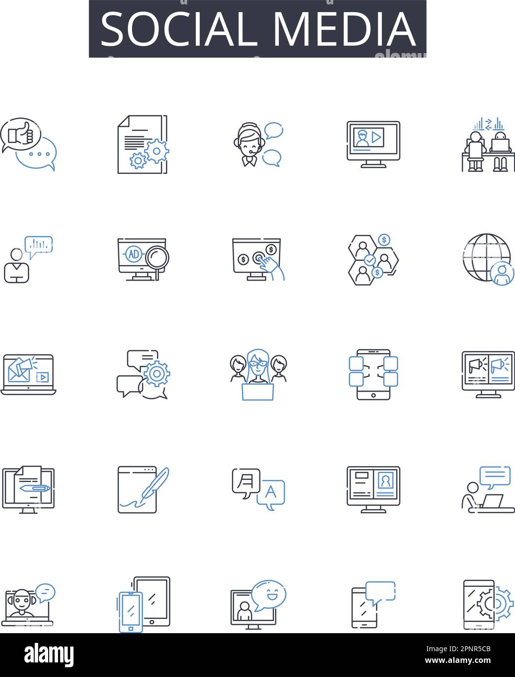 Social media line icons collection. Digital marketing, Online nerking, Web presence, Cyber ...
