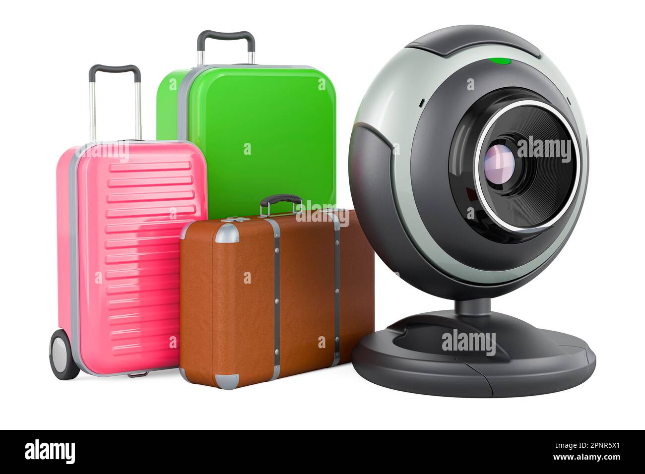 Webcam with suitcases, 3D rendering isolated on white background Stock ...