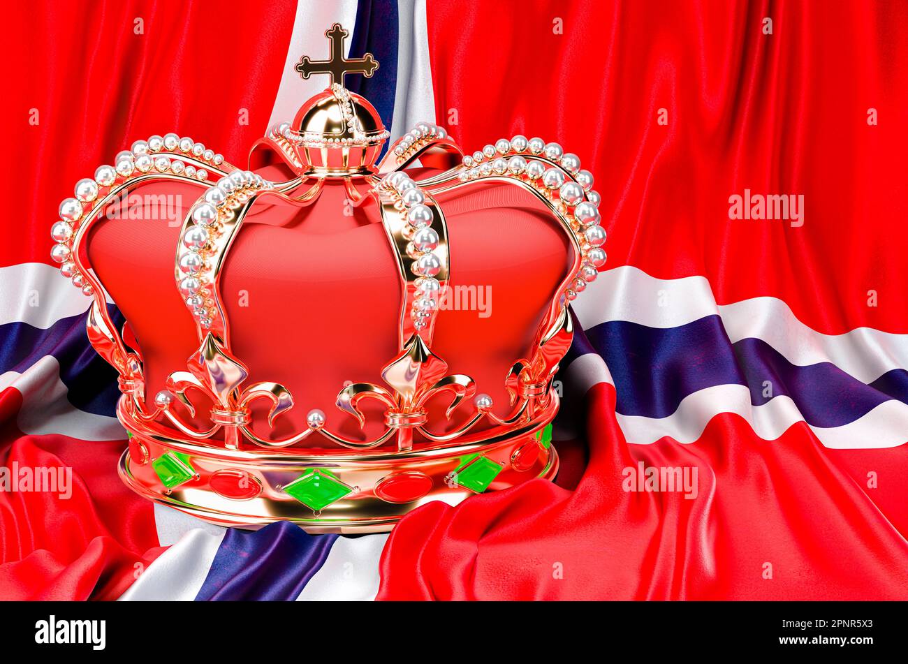 Royal golden crown with jewels on the Kingdom of Norway flag background ...