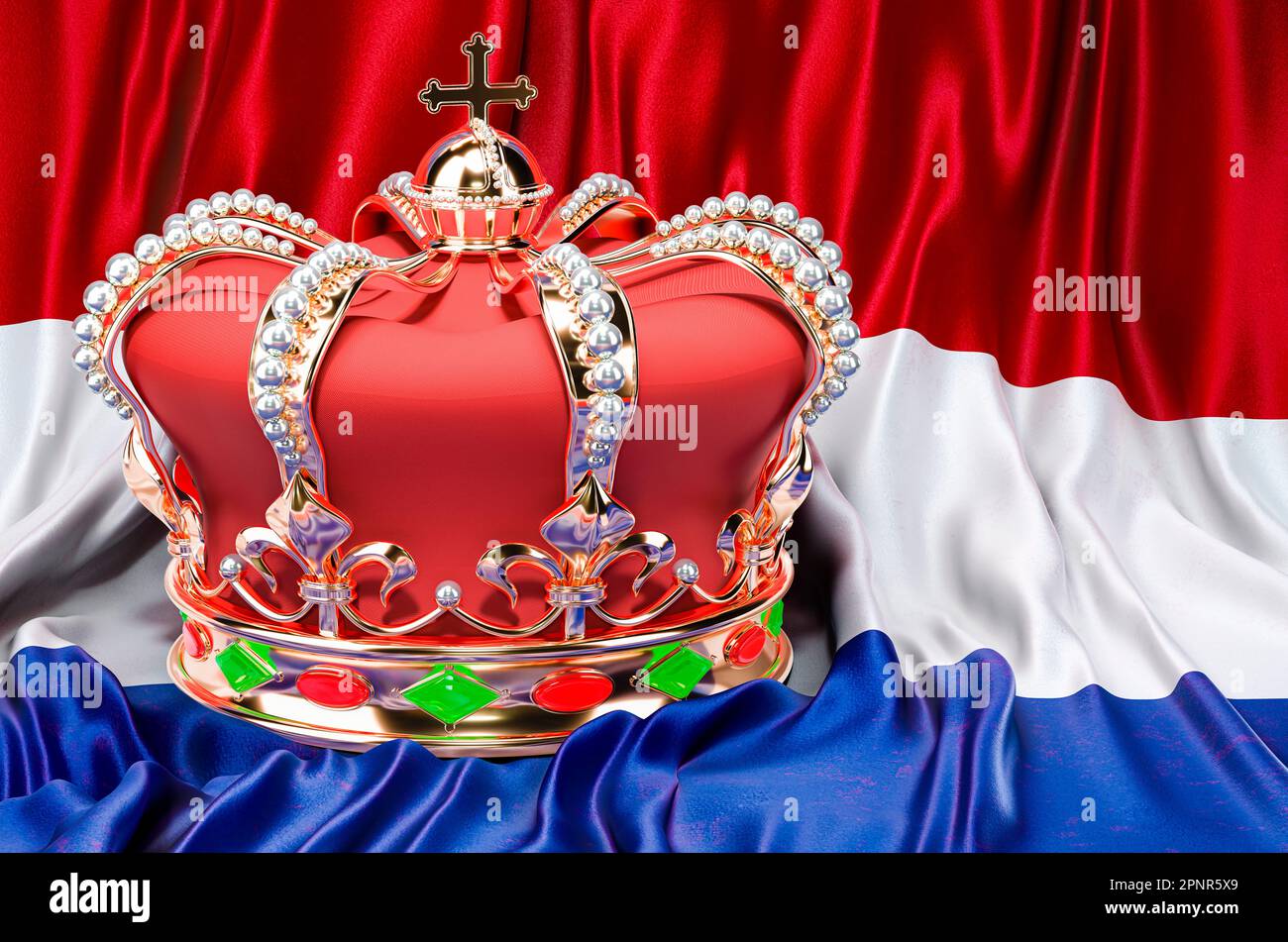 Royal golden crown with jewels on the Kingdom of the Netherlands flag ...