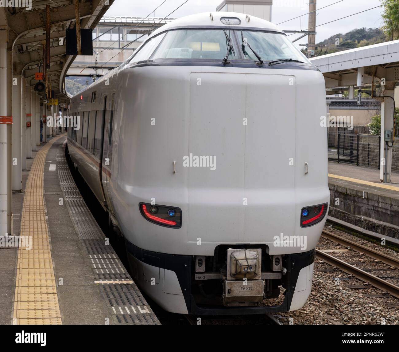 A JR West 287 Series Kinosaki express train at Kinosakionsen Station in Hyogo Prefecture, Japan ...