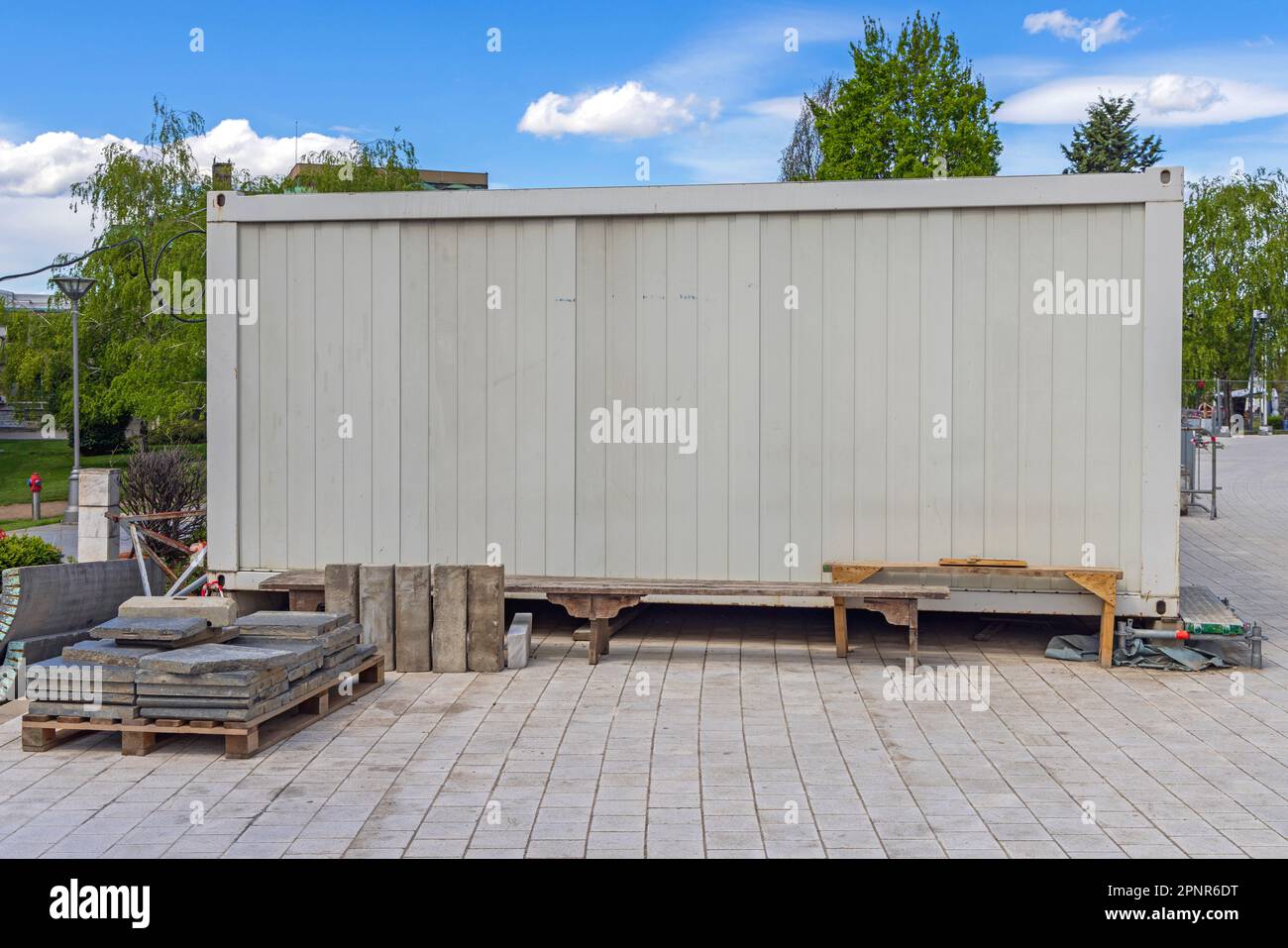 One Cargo Container Temporary Office at Construction Site Stock Photo ...
