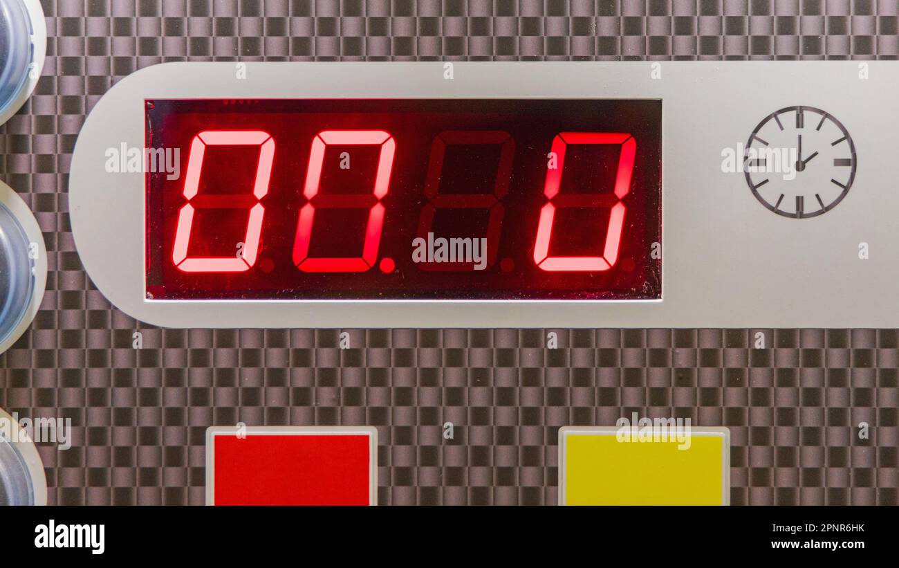 Lcd Display With Big Red Numbers Zero Count Down Timer Stock Photo - Alamy
