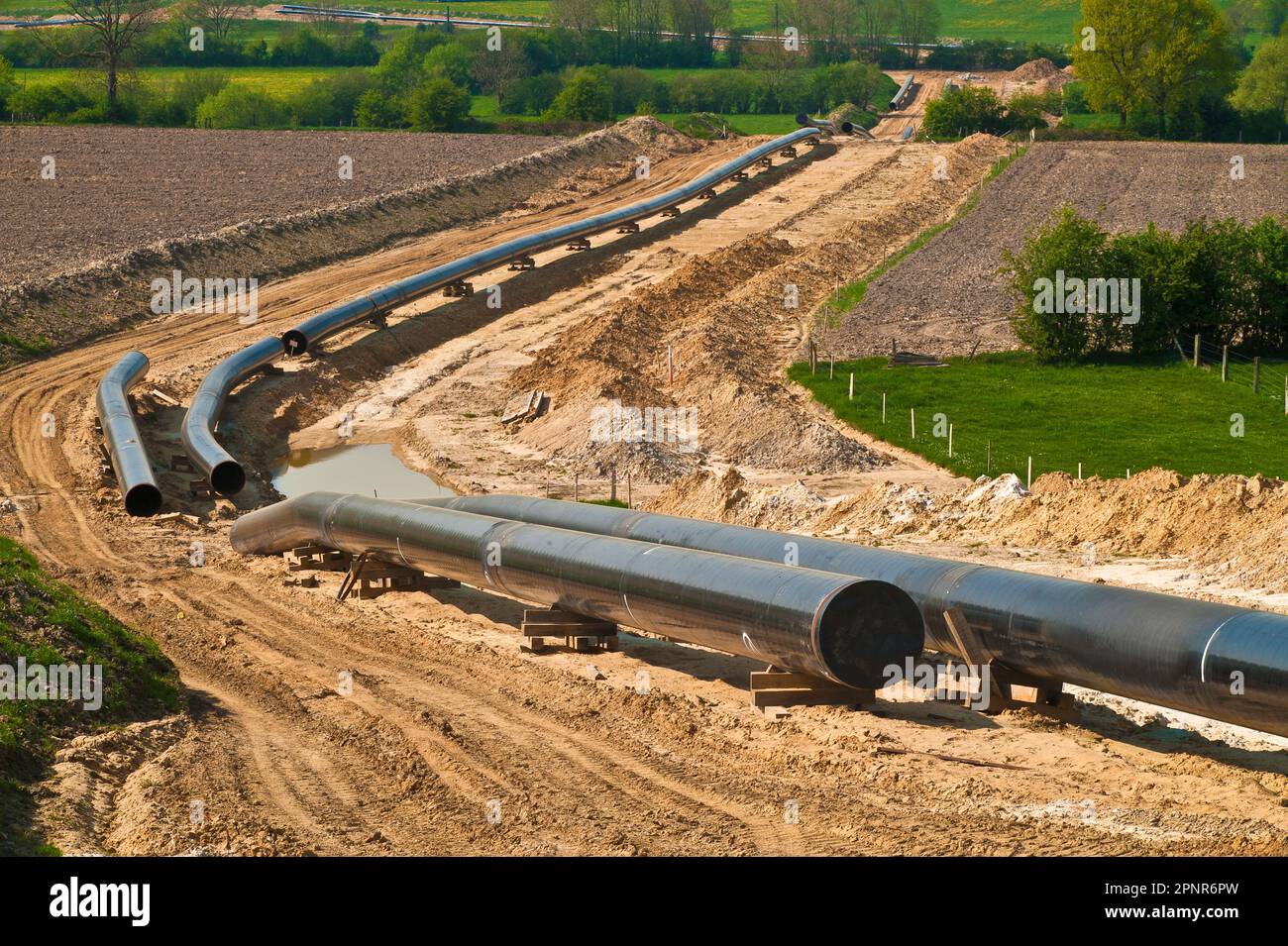 Gas pipeline construction, assembled pipeline, ready for placing in the ...