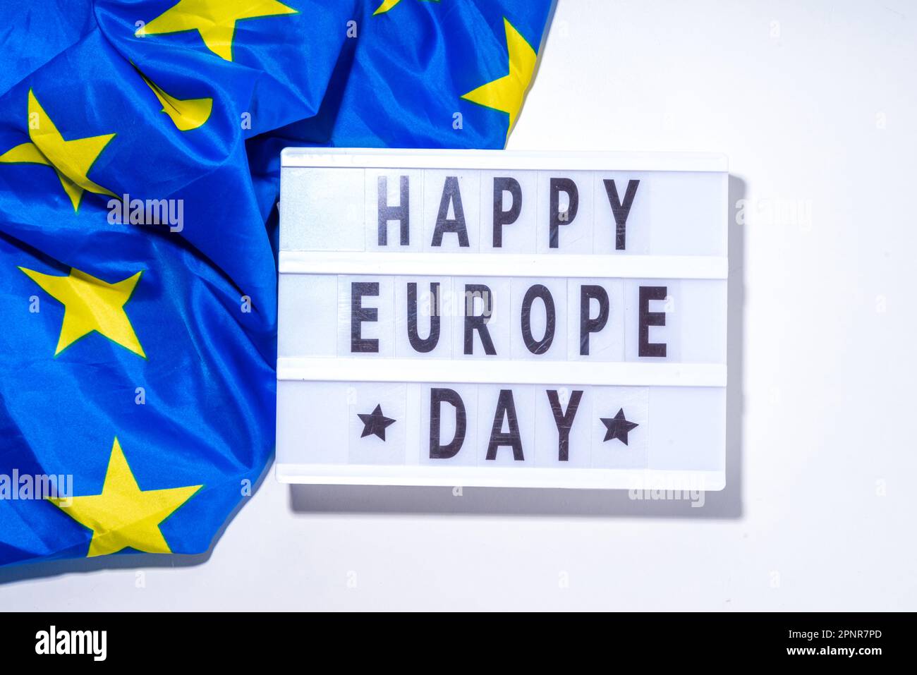 Happy Europe Day simple background, lightbox sign with inscription text ...