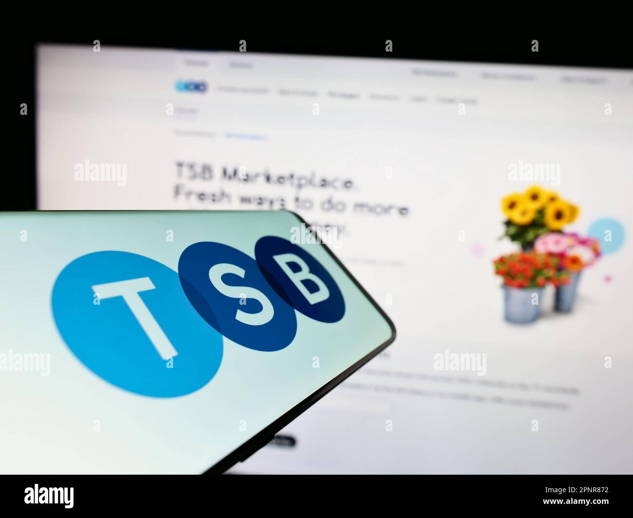 Smartphone with logo of British financial company TSB Bank plc on ...