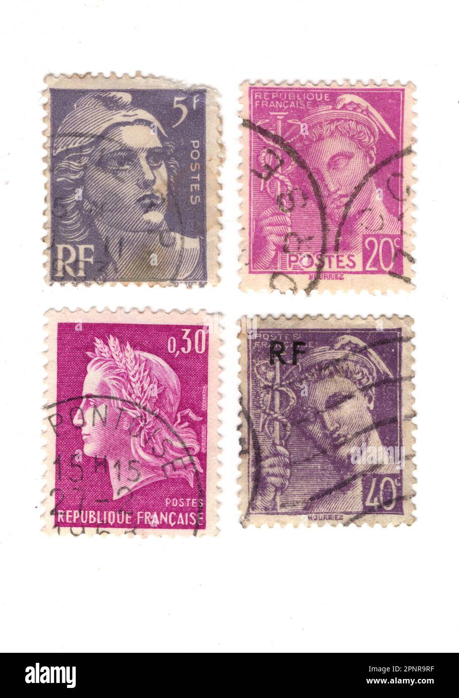 Vintage postage stamps from France isolated on a white background Stock ...