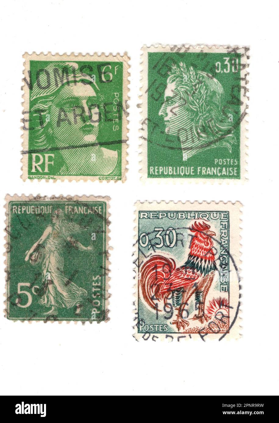 Vintage postage stamps from France isolated on a white background Stock ...