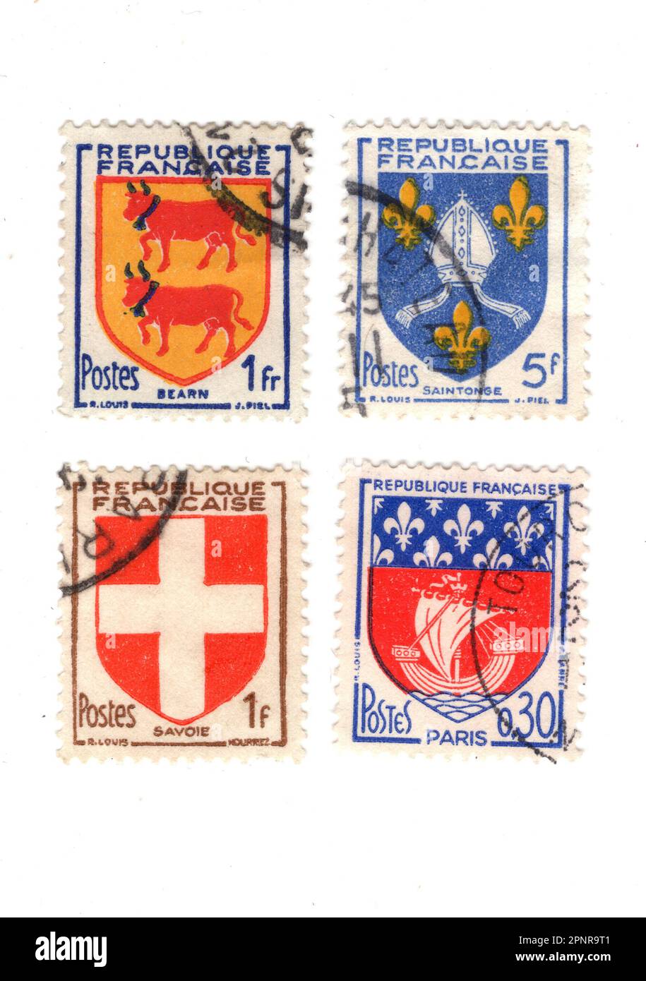 Vintage postage stamps from France isolated on a white background Stock ...