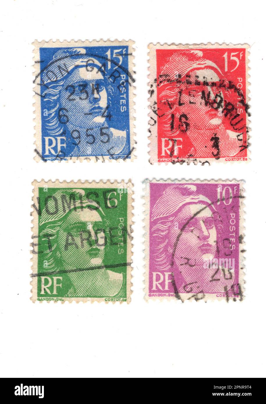 Vintage postage stamps from France isolated on a white background Stock ...