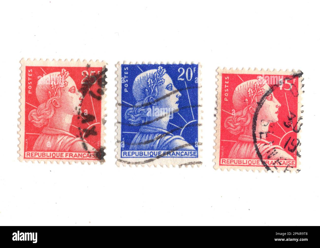 Vintage postage stamps from France isolated on a white background Stock ...