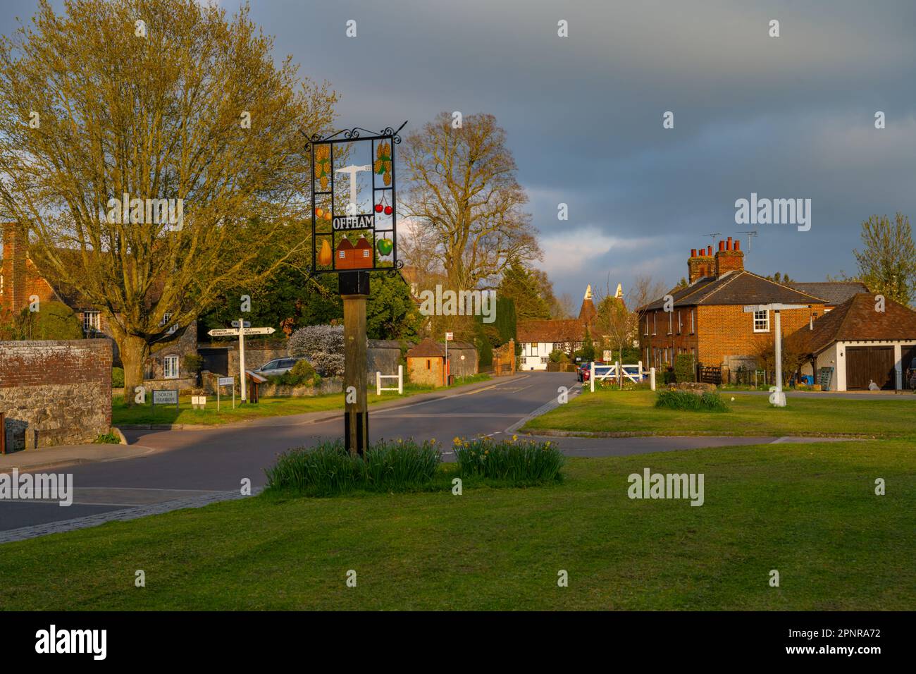 The Village sign on the village green Offham Kent Stock Photo - Alamy